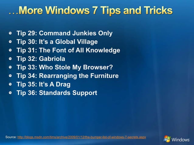 Windows 7 Tips Tricks Ppt