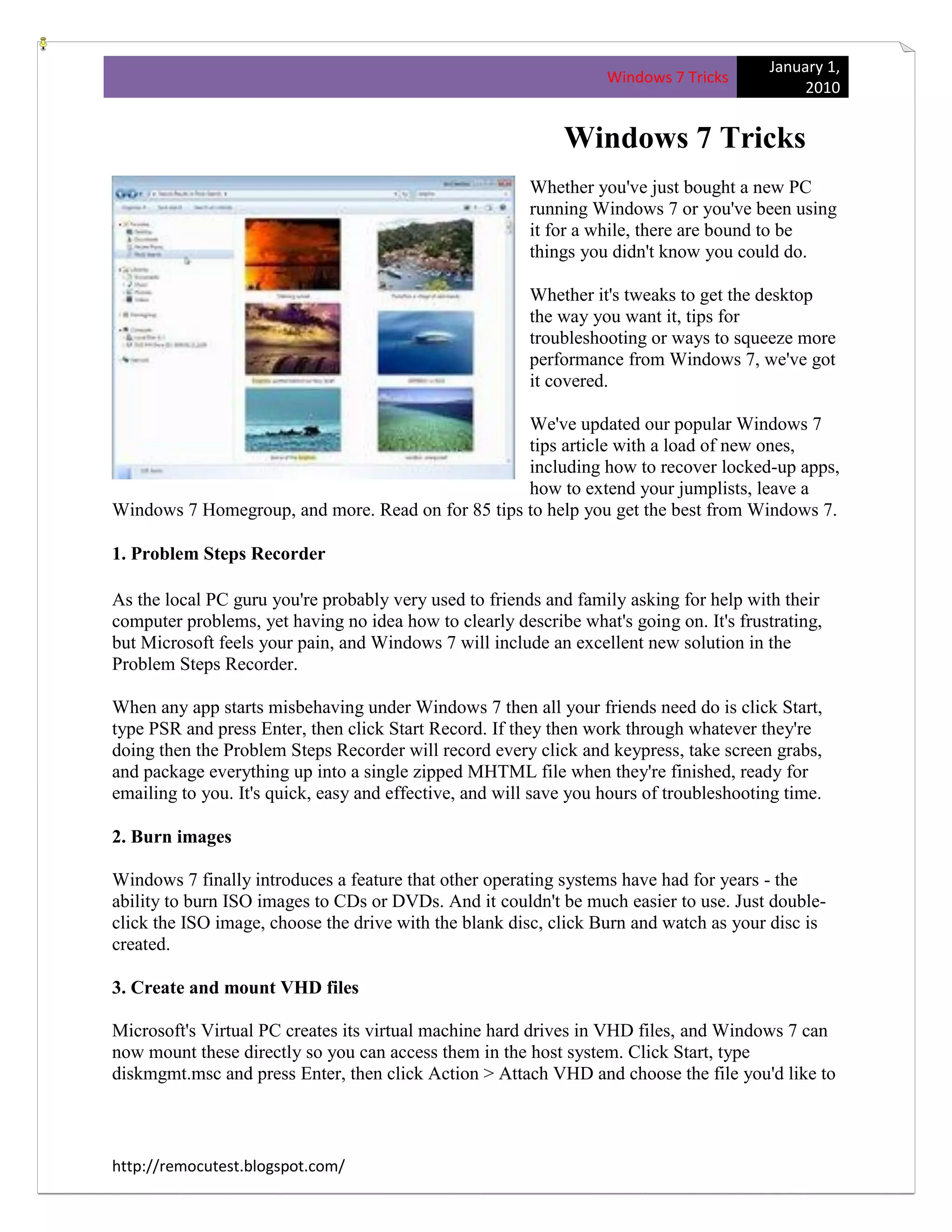 Windows 7 tricks | PDF