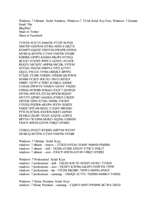 Windows 7 ultimate serial numbers | DOCX | Computer Peripherals | Computing
