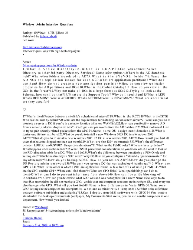 Windows admin interview questions | PDF