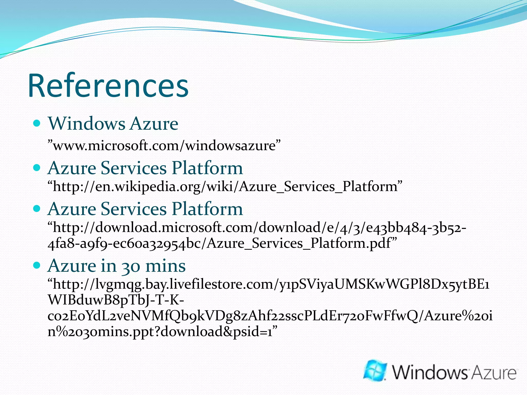 Windows Azure By Mohammed Sharaf | PPT