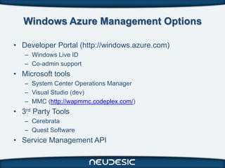 Windows Azure for Developers - Service Management | PPTX