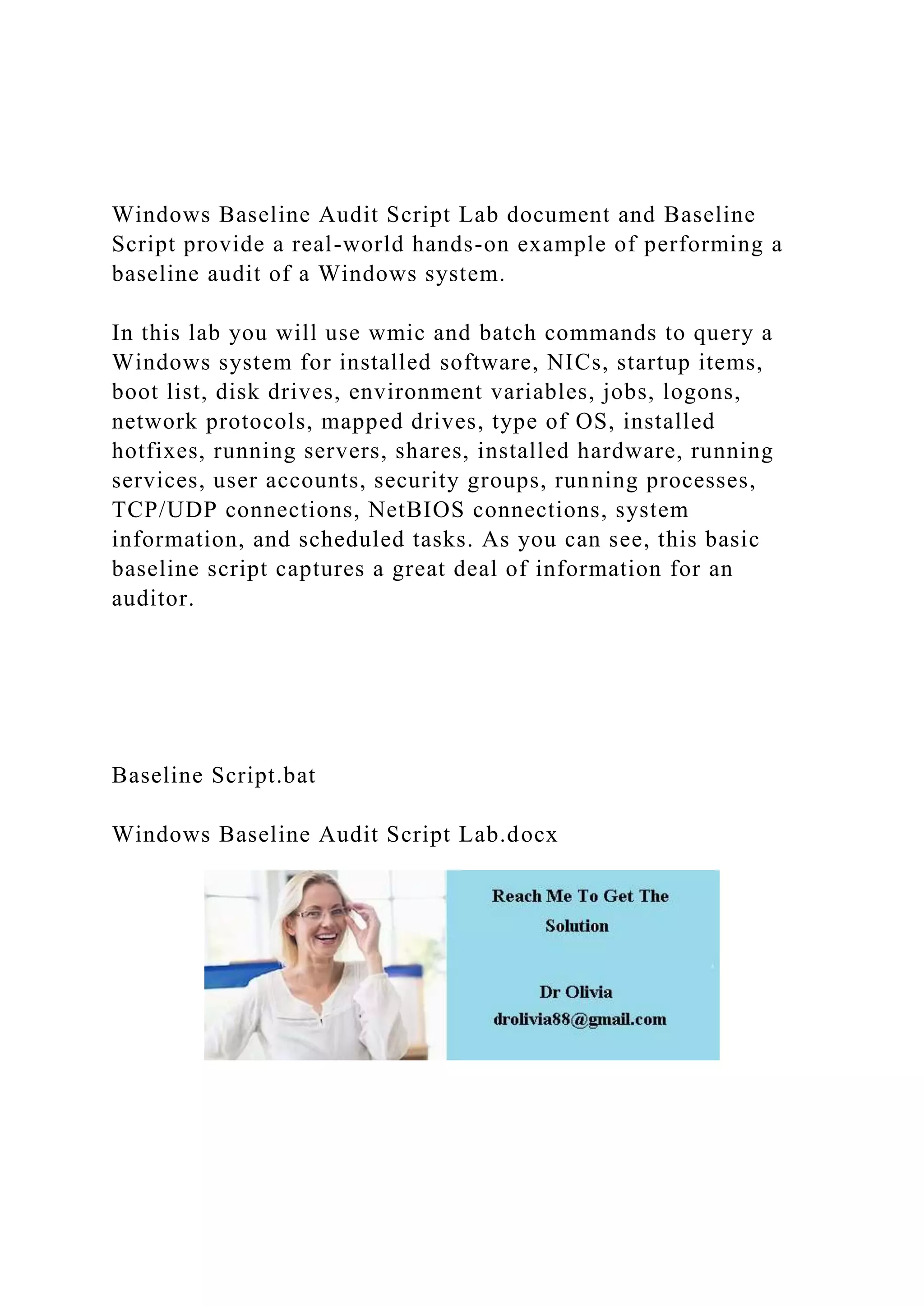 Windows Baseline Audit Script Lab document and Baseline Script p.docx | Operating Systems ...