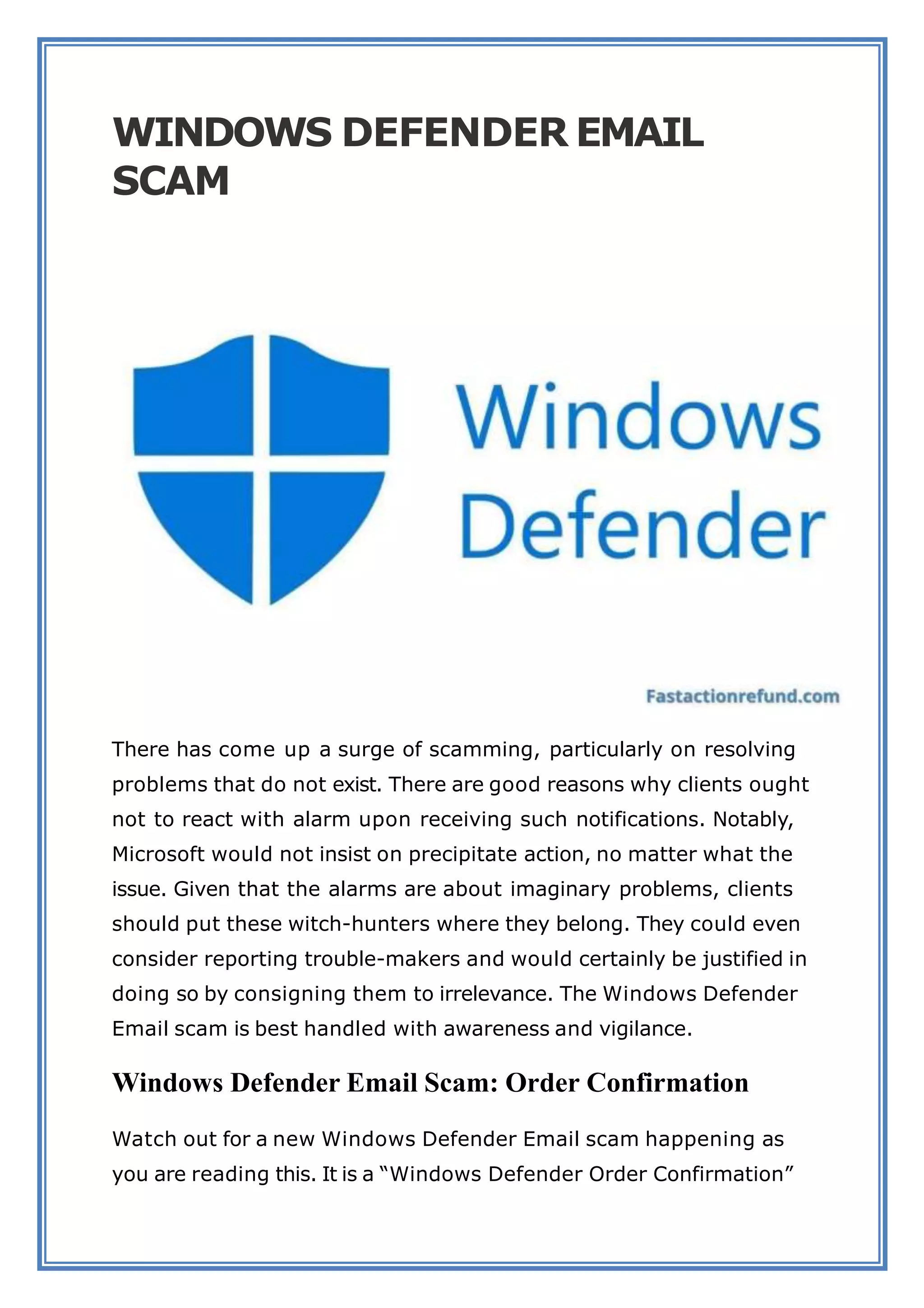 Windows defender email scam | PPTX