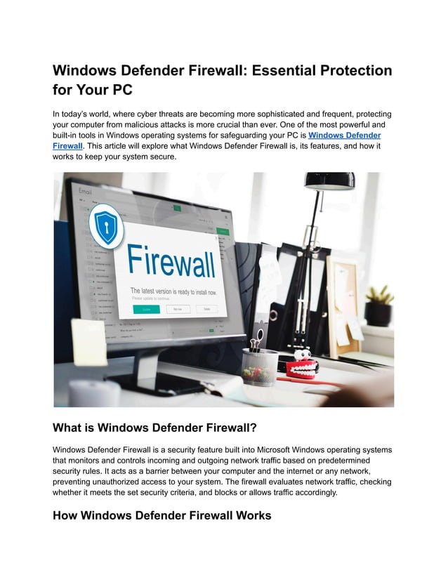 Windows Defender Firewall Essential Protection for Your PC | PDF