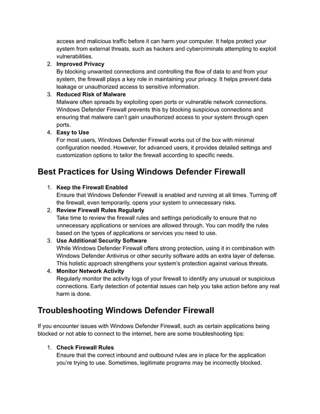 Windows Defender Firewall Essential Protection for Your PC | PDF