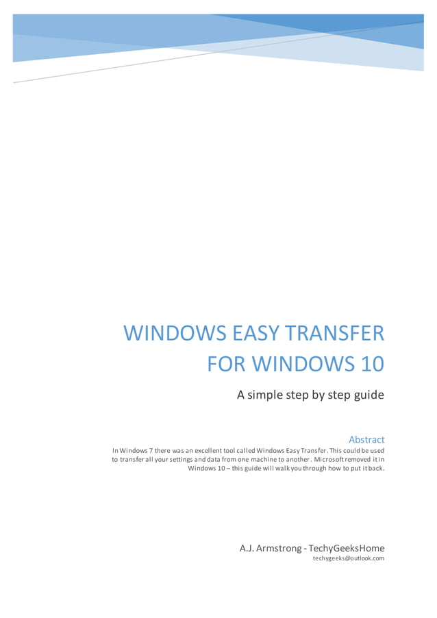Windows Easy Transfer for Windows 10 | PDF