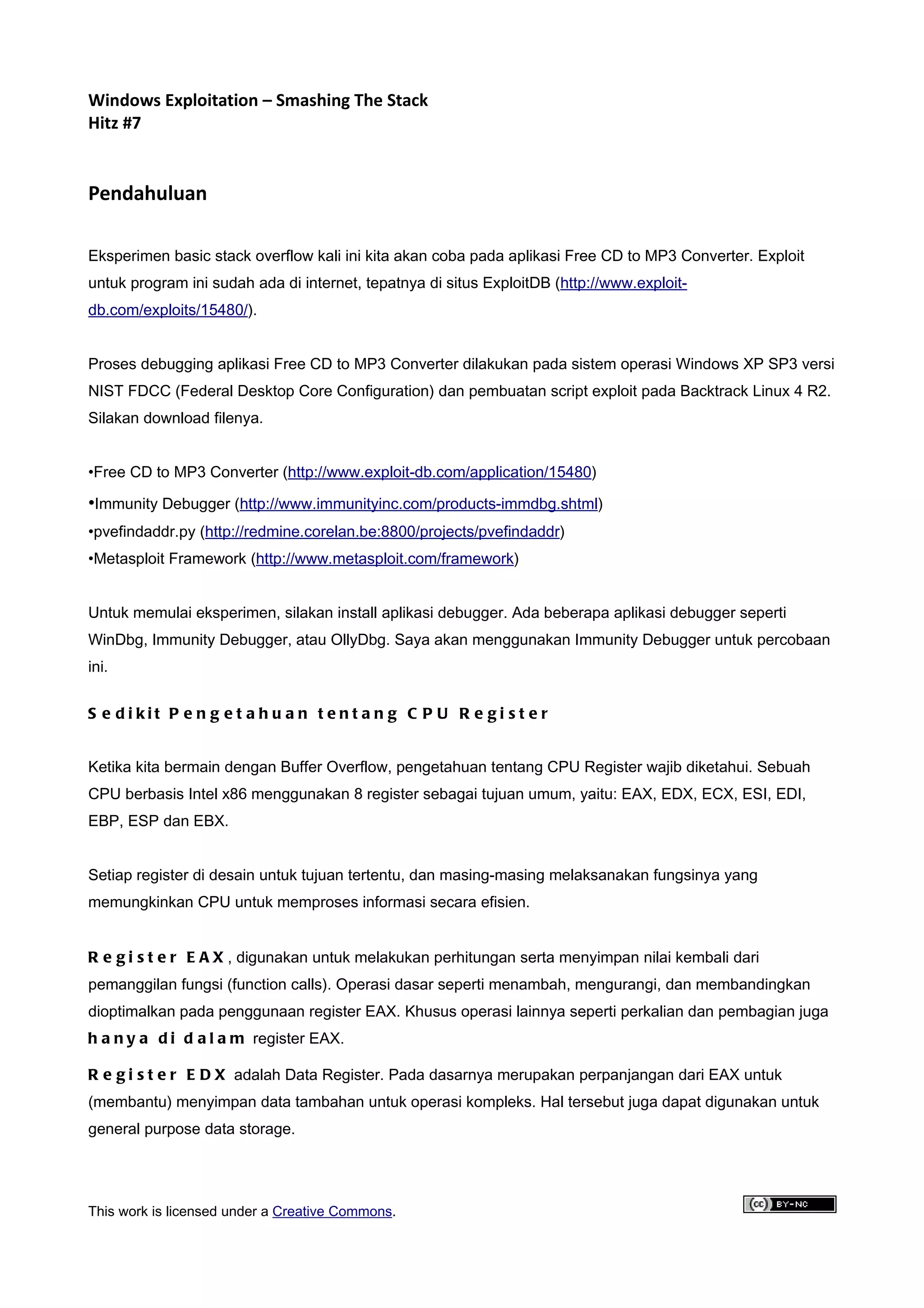 Windows Exploitation Smashing the Stack - hitz#7 | PDF