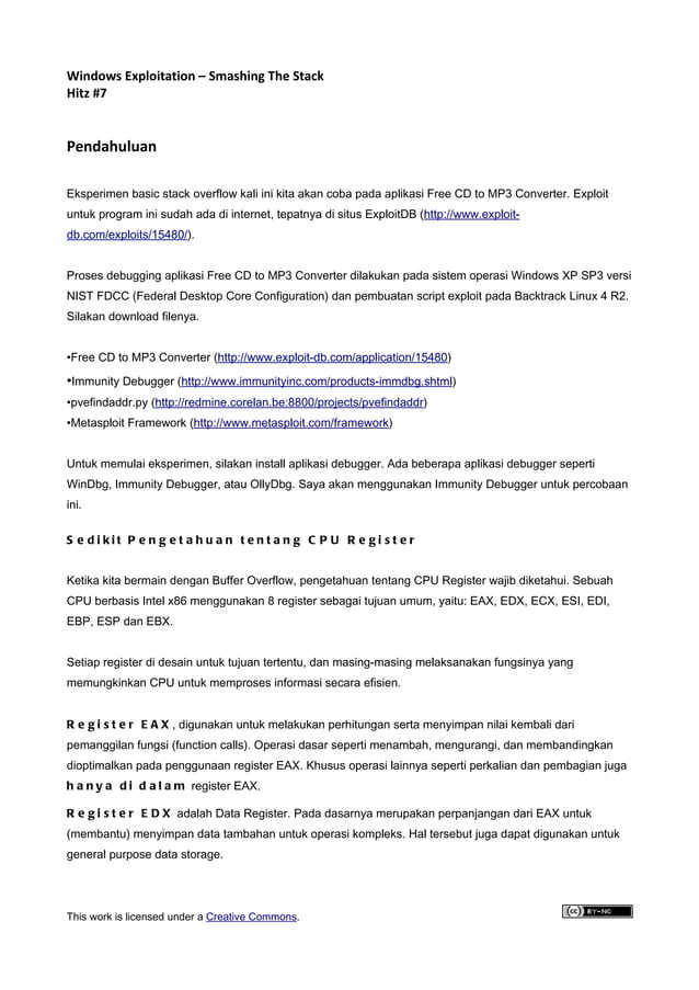 Windows Exploitation Smashing the Stack - hitz#7 | PDF