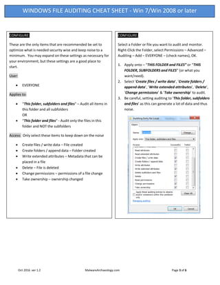 Windows File Auditing Cheat Sheet ver Oct 2016 - MalwareArchaeology | PDF