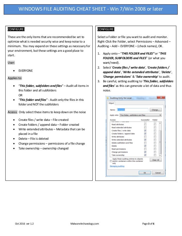 Windows File Auditing Cheat Sheet ver Oct 2016 - MalwareArchaeology