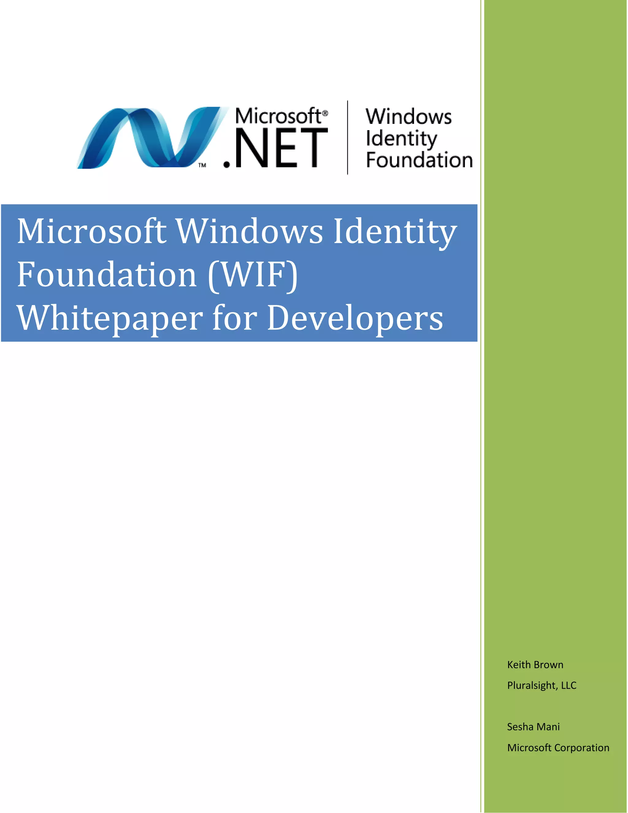 Windows identityfoundationwhitepaperfordevelopers rtw | PDF