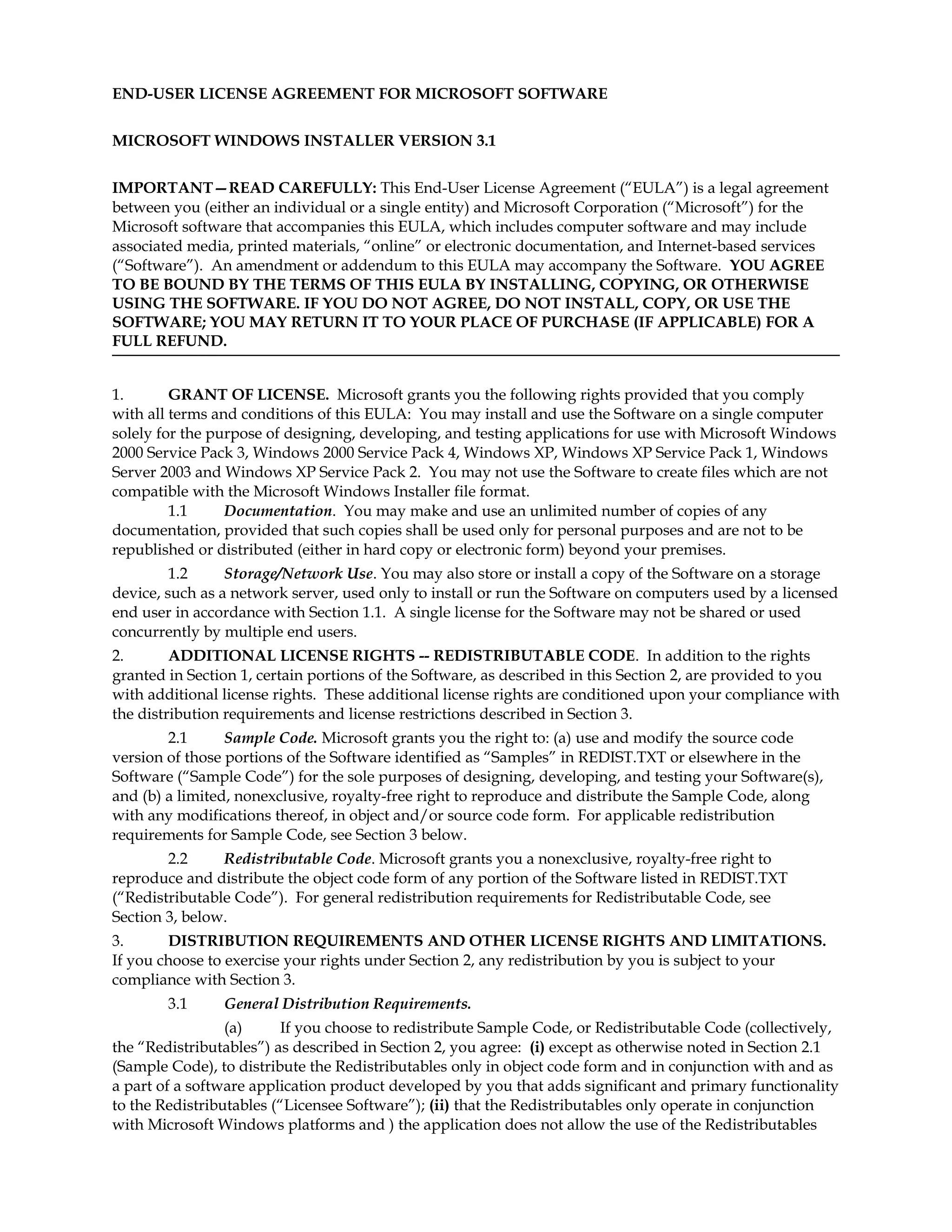 Windows installer 3.1 eula | DOC