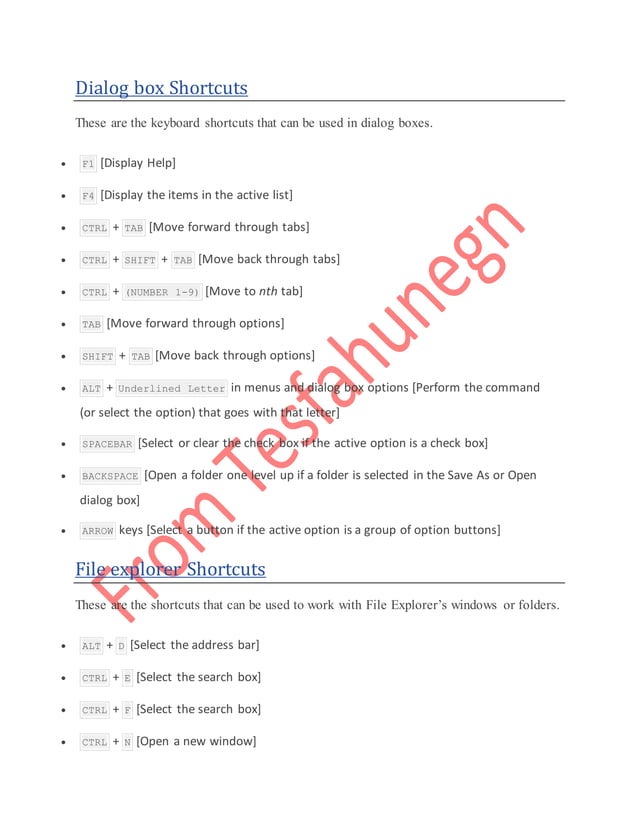 Windows keyboard shortcuts overview | DOCX | Operating Systems | Computer Software and Applications
