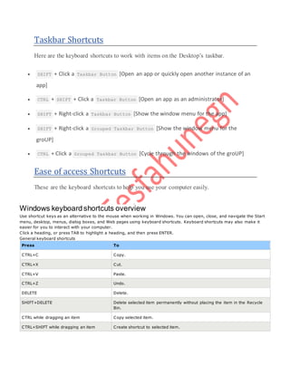 Windows keyboard shortcuts overview | DOCX