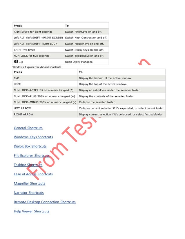 Windows keyboard shortcuts overview | DOCX | Operating Systems | Computer Software and Applications