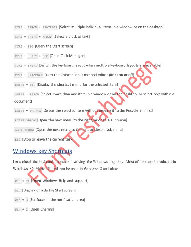 Windows keyboard shortcuts overview | DOCX | Operating Systems | Computer Software and Applications