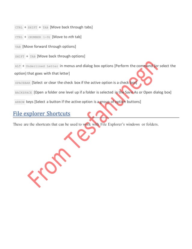 Windows keyboard shortcuts overview | DOCX | Operating Systems | Computer Software and Applications