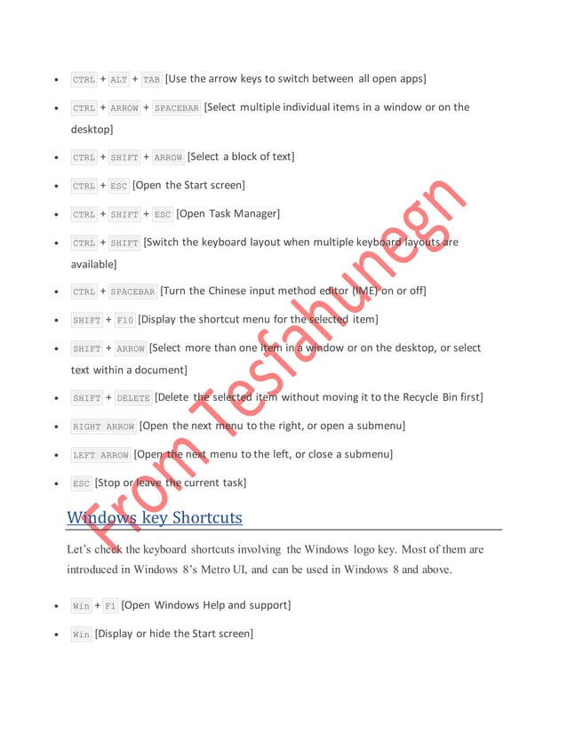 Windows keyboard shortcuts overview | DOCX | Operating Systems | Computer Software and Applications