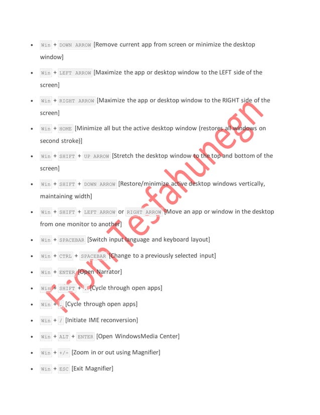 Windows keyboard shortcuts overview | DOCX | Operating Systems | Computer Software and Applications