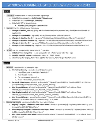 Windows Logging Cheat Sheet ver Jan 2016 - MalwareArchaeology | PDF