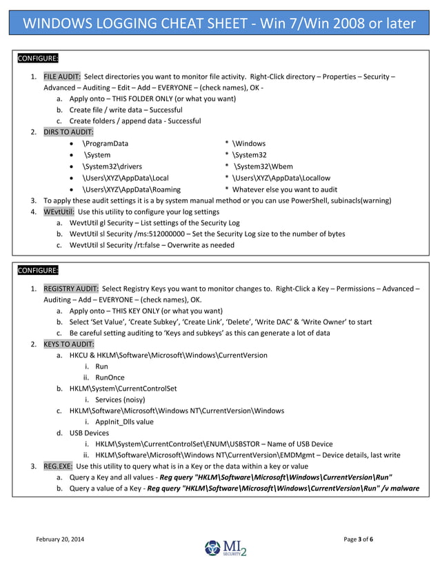 Windows logging cheat sheet | PDF | Operating Systems | Computer ...