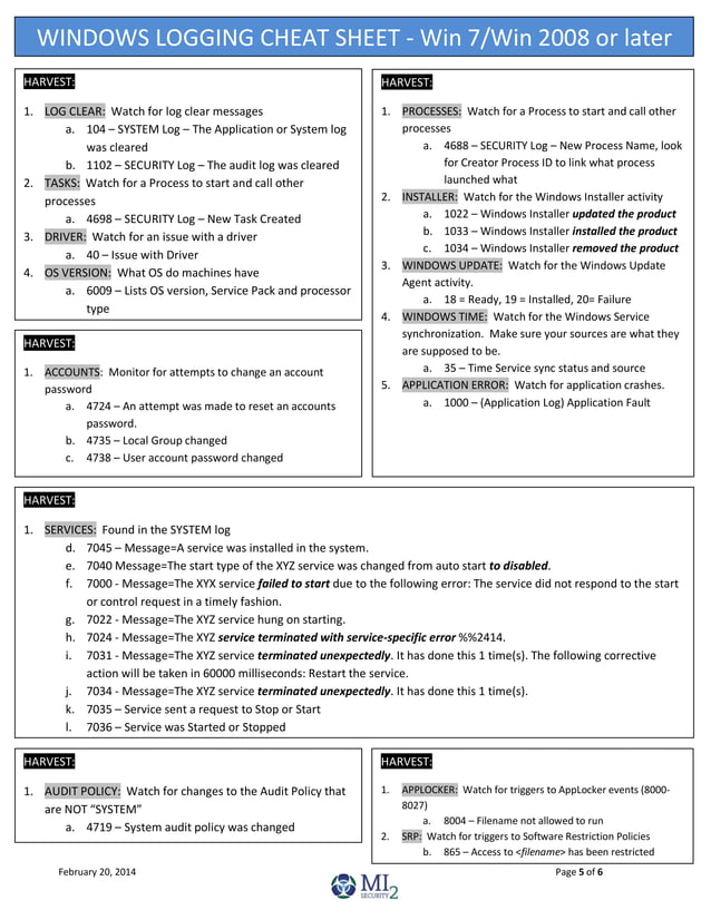 Windows logging cheat sheet | PDF | Operating Systems | Computer Software and Applications