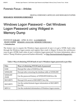 Windows logon password – get windows logon password using wdigest in memory dump forensic focus ...