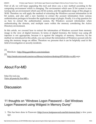 Windows logon password – get windows logon password using wdigest in memory dump forensic focus ...