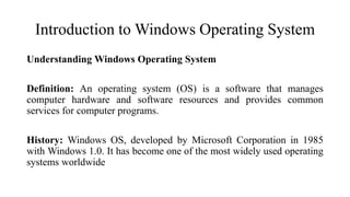 Presentation on Windows Operating System ||pptx || created by Shovan Prita Paul | PPTX