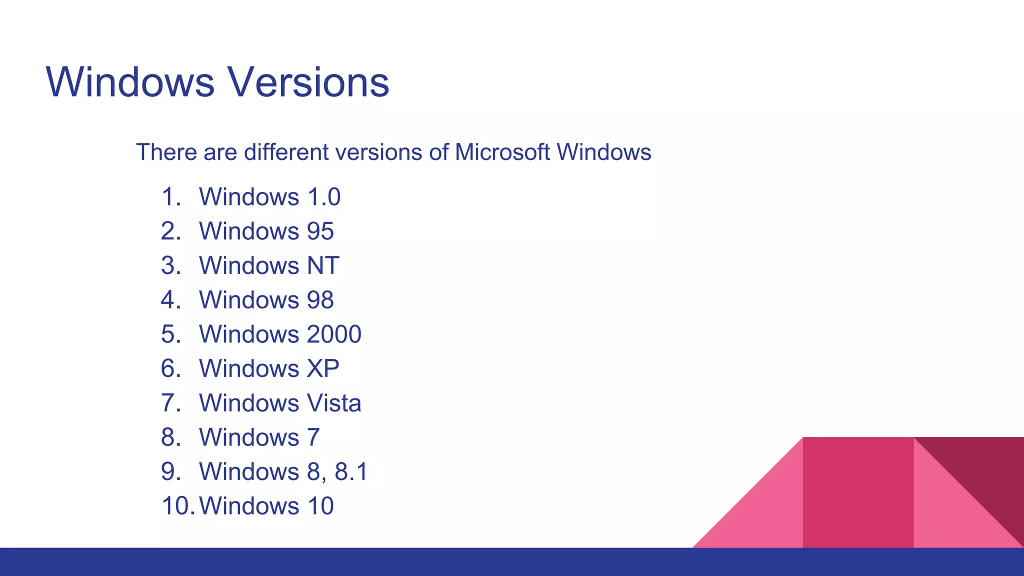Windows operating system version | PPTX