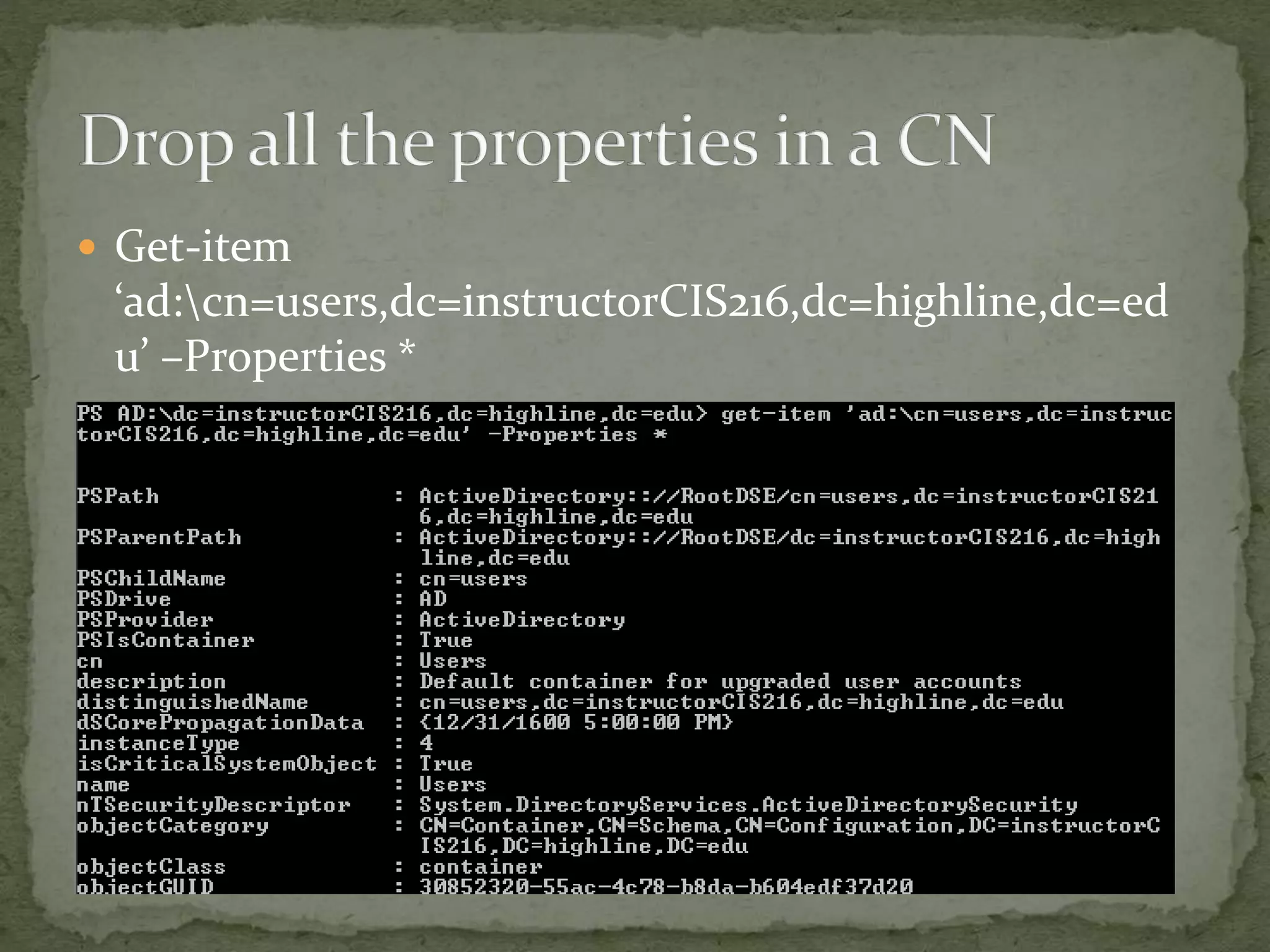 Windows power shell and active directory | PPT