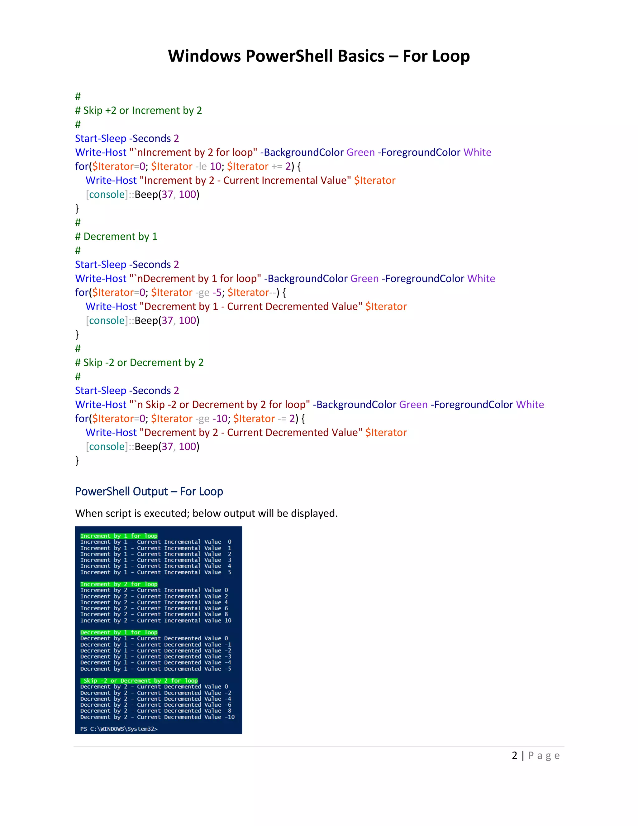 Windows Powershell Basics How To Create Powershell For Loop Pdf