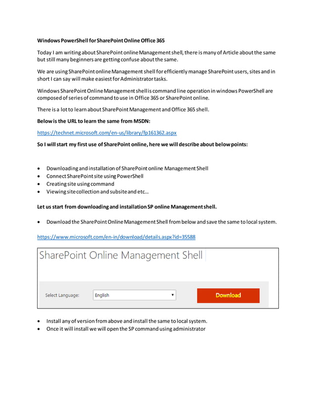 Windows power shell for sharepoint online & office 365 | DOCX | Operating Systems | Computer ...
