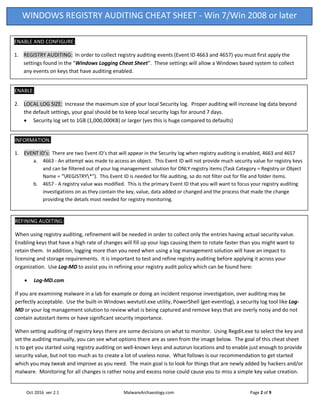 Windows Registry Auditing Cheat Sheet ver Oct 2016 - MalwareArchaeology ...