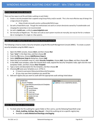 Windows Registry Auditing Cheat Sheet ver Oct 2016 - MalwareArchaeology ...