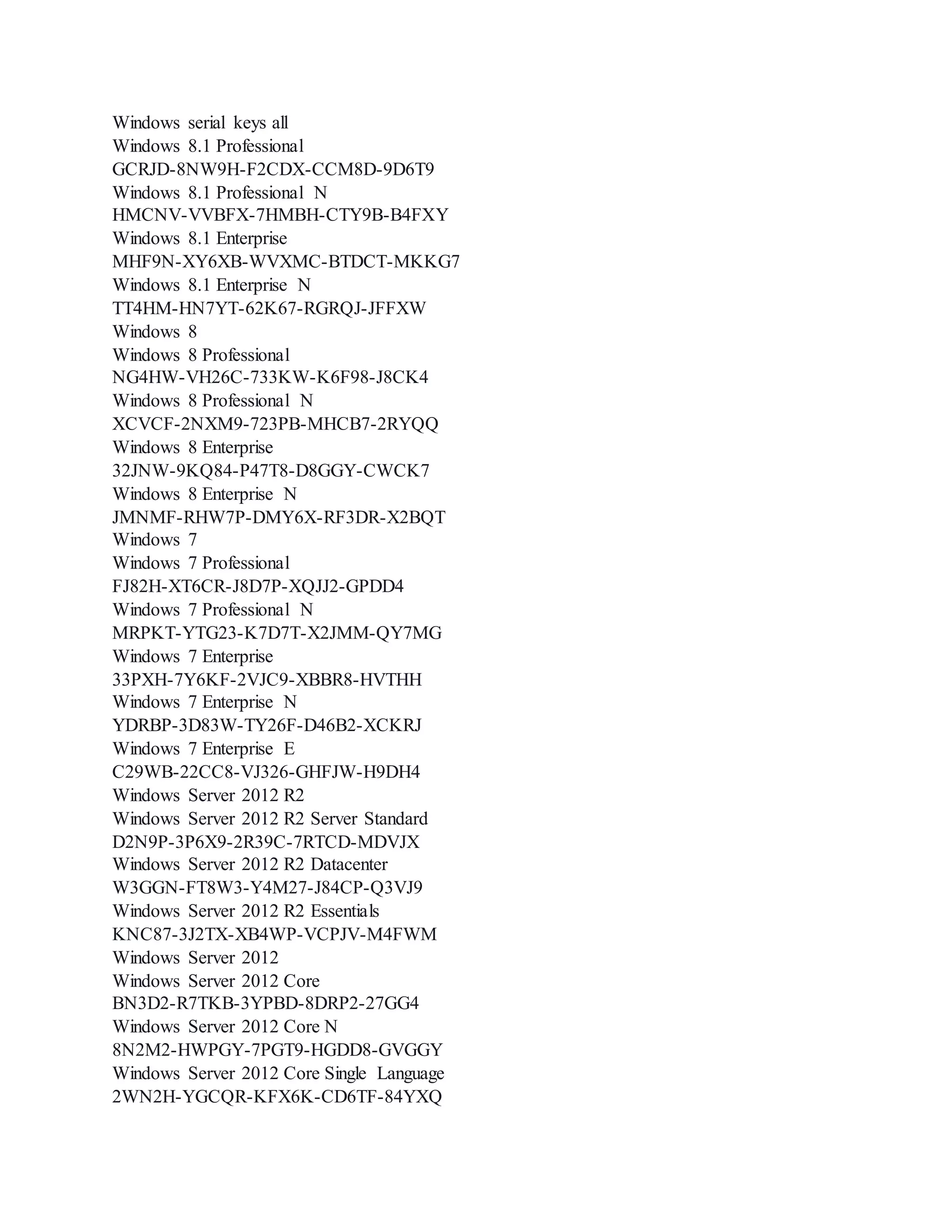 Windows serial keys all | PDF