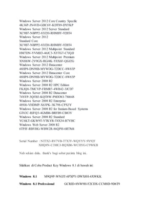 Windows serial keys all | DOCX