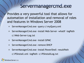 Windows Server 2008 Management | PPTX | Operating Systems | Computer Software and Applications
