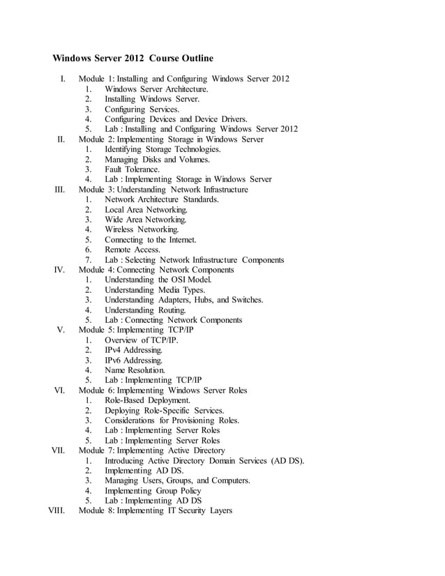 Windows server 2012 Training | DOCX