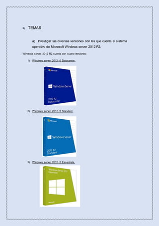 VERSIONES DE Windows server 2012 R2 -technology | DOCX