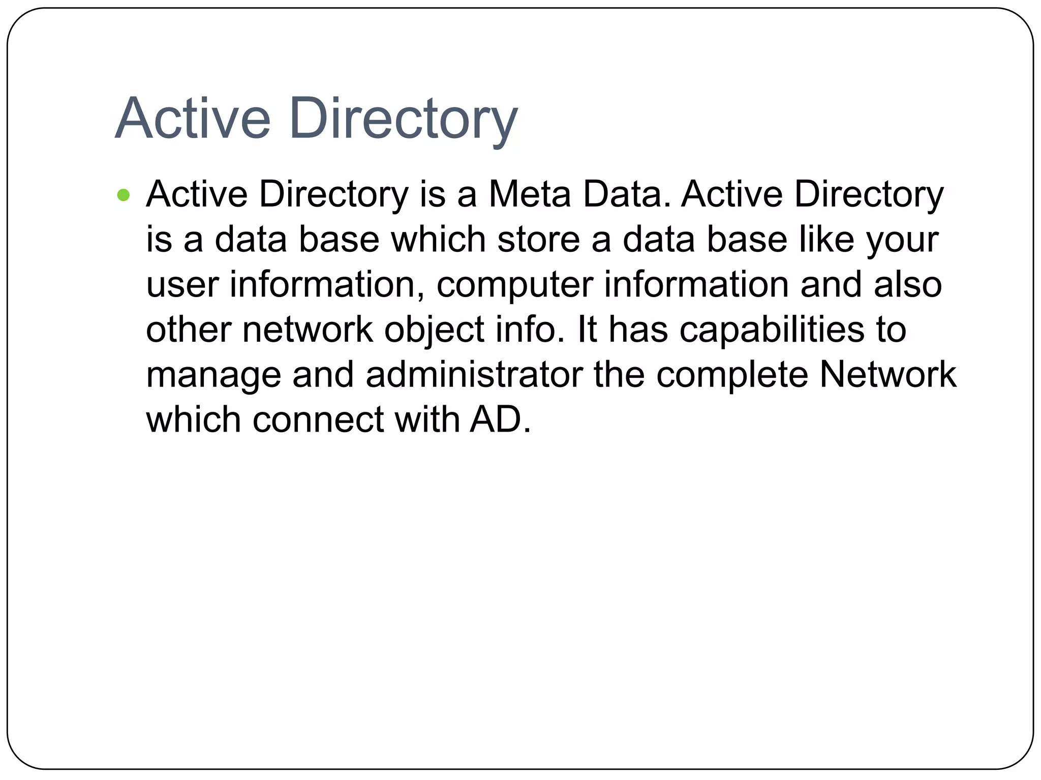 Windows Server 2008 Active Directory | PPTX | Operating Systems | Computer Software and Applications