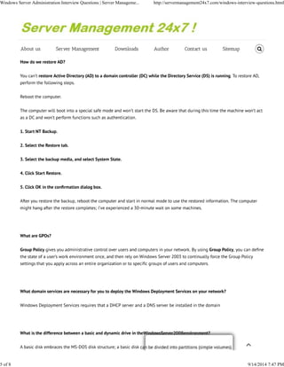 Windows server administration interview questions server management ...