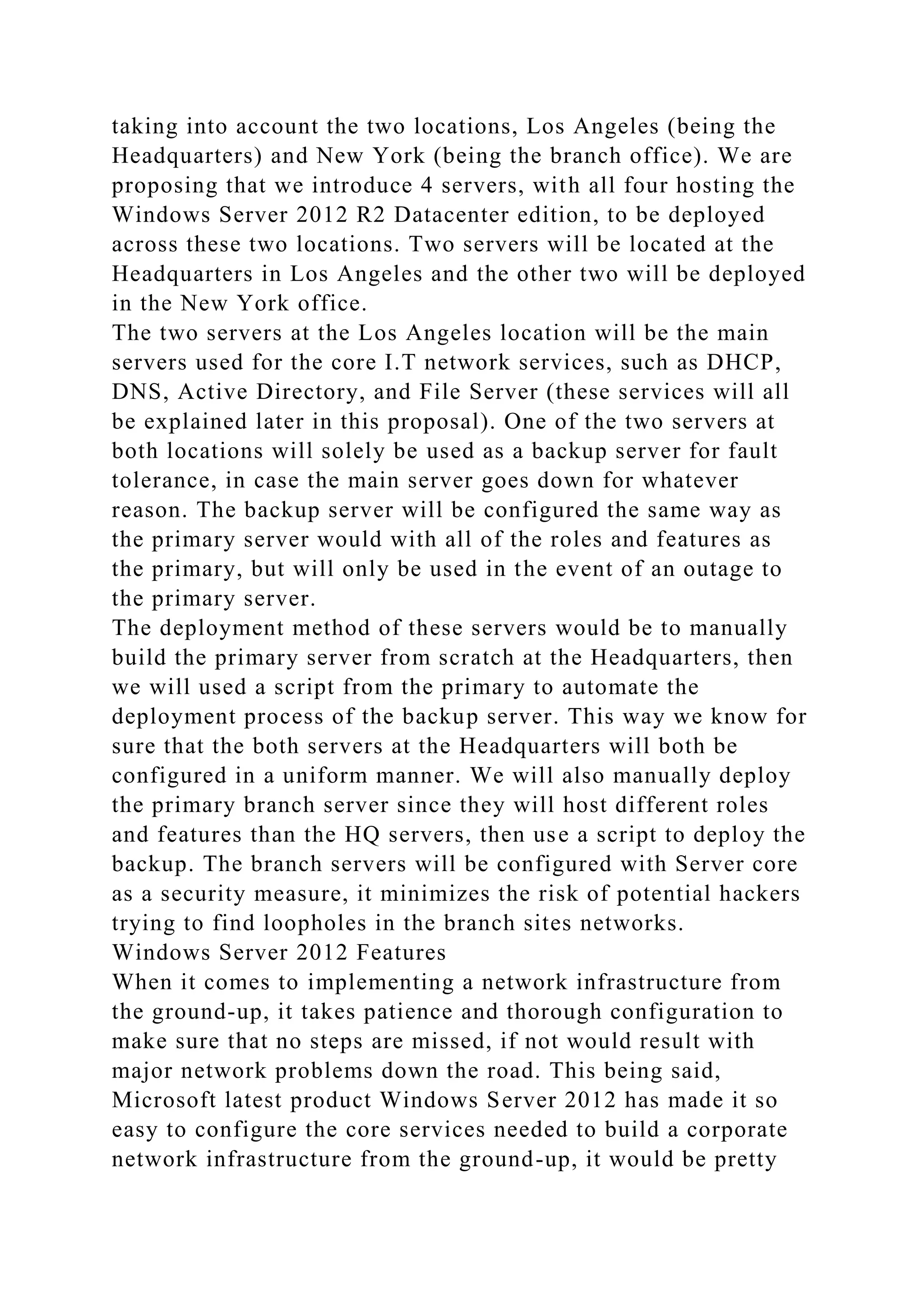 Windows Server Deployment Proposal For Worldwide Advertising, In.docx