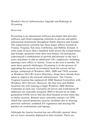 Windows Server Infrastructure Upgrade and Redesign at ELearning | PDF