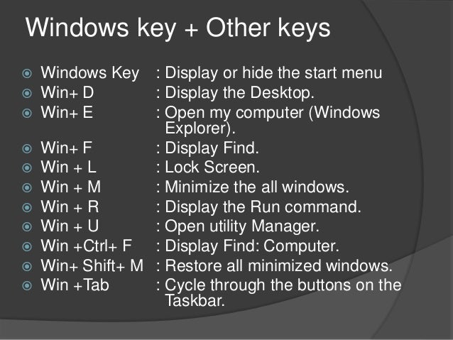 Windows short cut keys