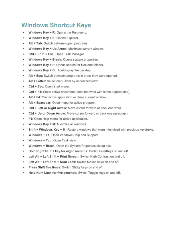 Windows Shortcut Keys.docx computer stortcut key | DOCX