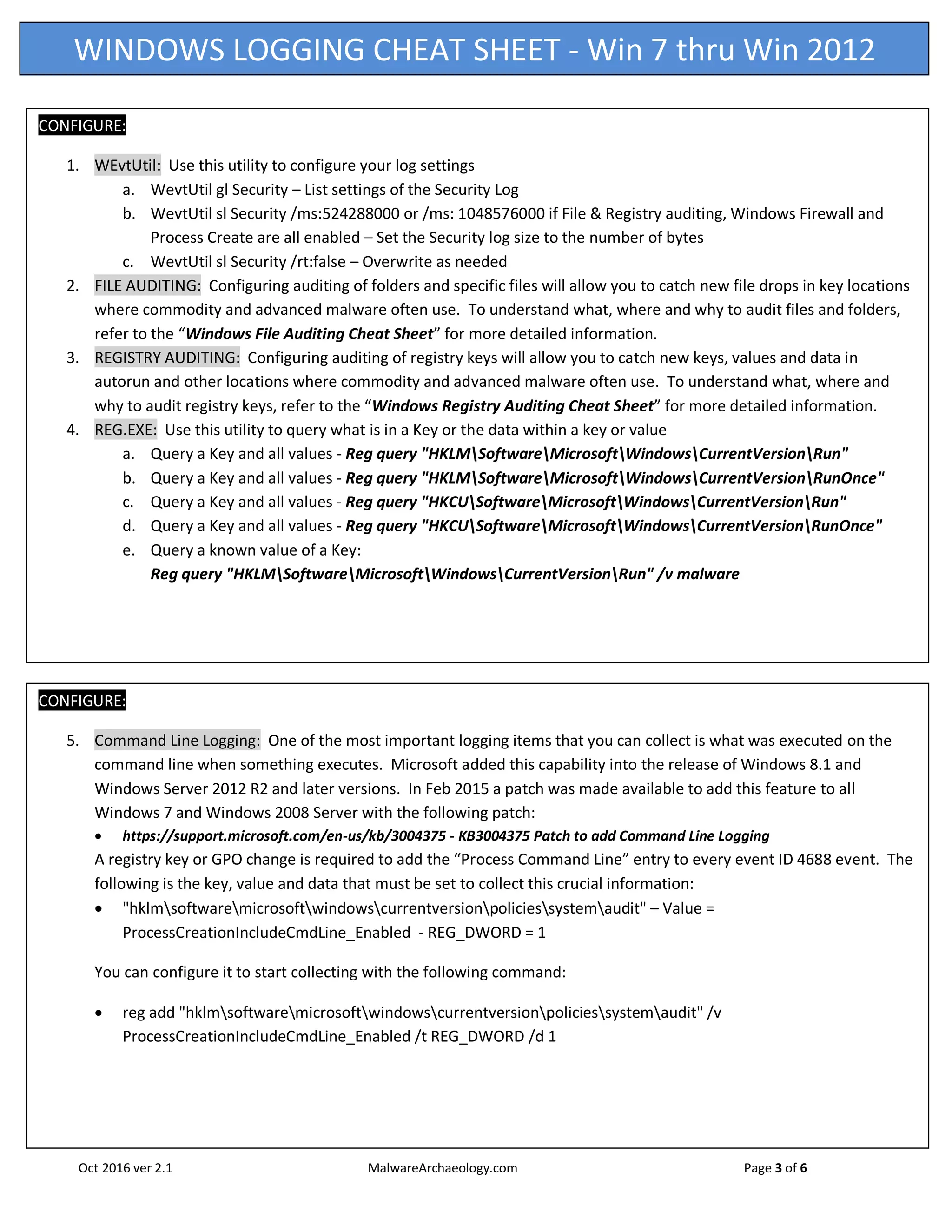 Windows splunk logging cheat sheet Oct 2016 - MalwareArchaeology.com ...