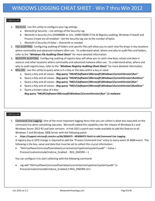 Windows splunk logging cheat sheet Oct 2016 - MalwareArchaeology.com | Operating Systems ...