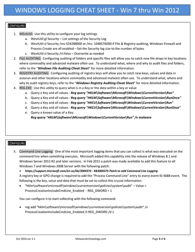 Windows splunk logging cheat sheet Oct 2016 - MalwareArchaeology.com ...